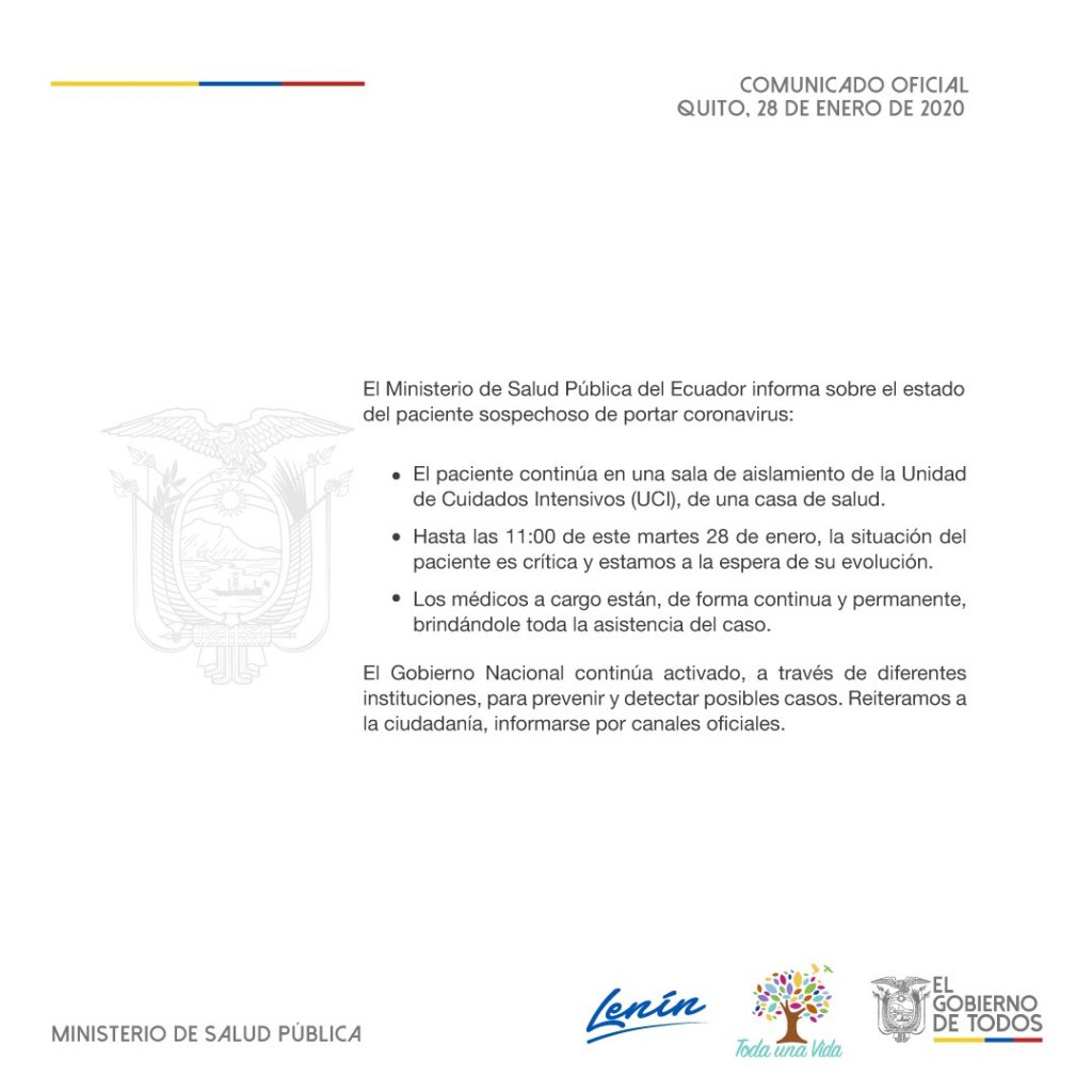 COMUNICADO OFICIAL 28 de enero de 20202 – Ministerio de Salud Pública